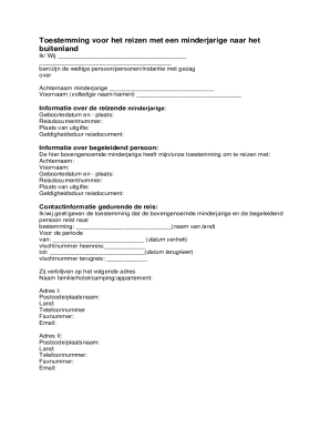 Invulbaar Online Toestemming voor het reizen met een minderjarige naar ...