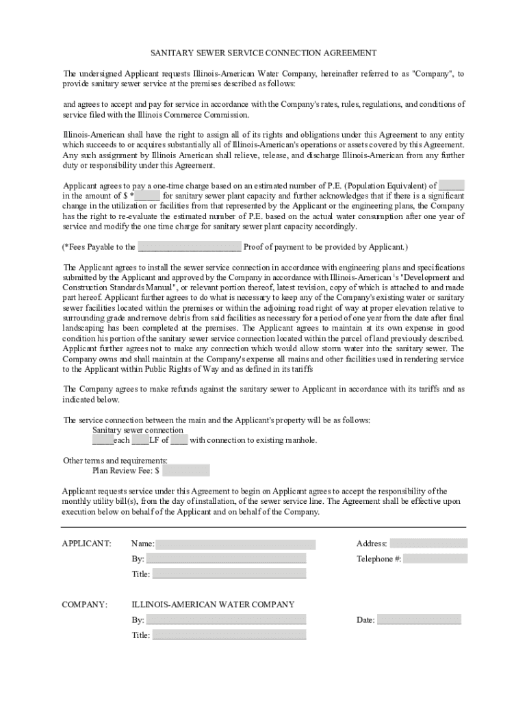 Fillable Online Sanitary Sewer Service Connection Agreement Fax Email ...