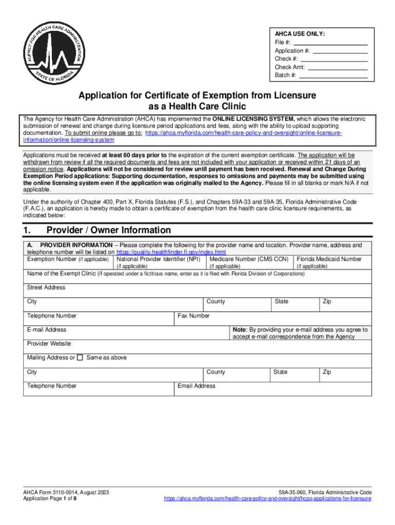 Fillable Online Health Care Licensing Application Health Care Clinic ...