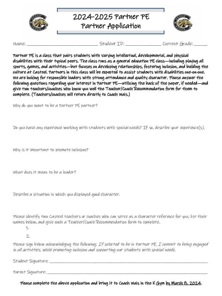 Fillable Online 2024-2025 Partner PE Partner Application Fax Email ...