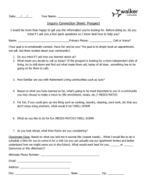 Fillable Online INQUIRY CONNECTION SHEETProspect Fax Email Print - pdfFiller