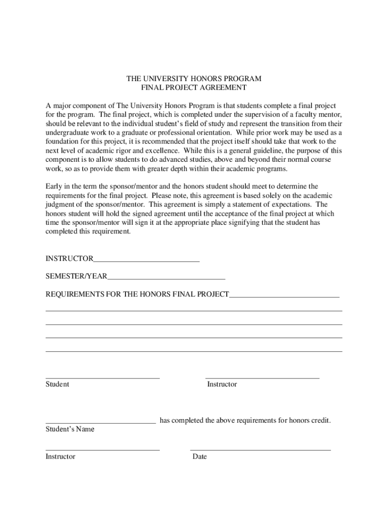 Fillable Online Honors Program Final Project Agreement ... Fax Email Print - pdfFiller