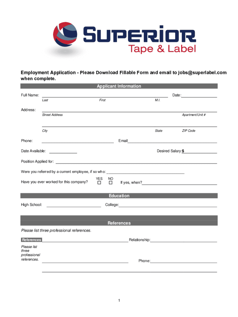 Fillable Online Employment Application - Please Download Fillable Form ... Fax Email Print ...