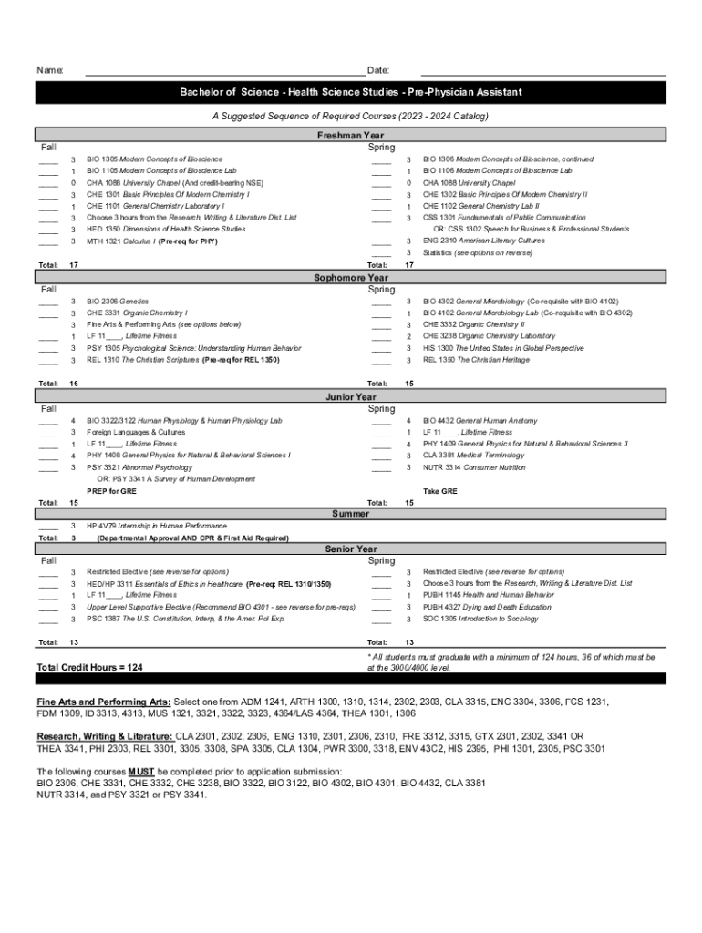 Fillable Online Health Science Pre-Professional/Pre-Physician Assistant ...