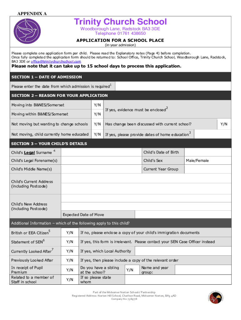 Fillable Online Admissions for Holy Trinity C of E Nursery and Primary School Fax Email Print ...