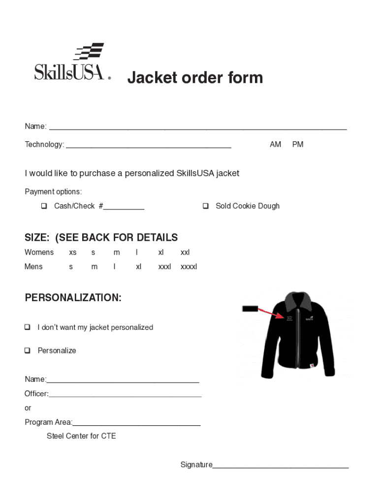 Fillable Online SkillsUSA Launches Journey of a Jacket Program ... Fax ...
