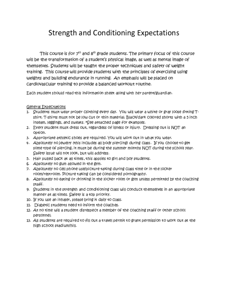 Fillable Online Strength And Conditioning Expectations Fax Email Print