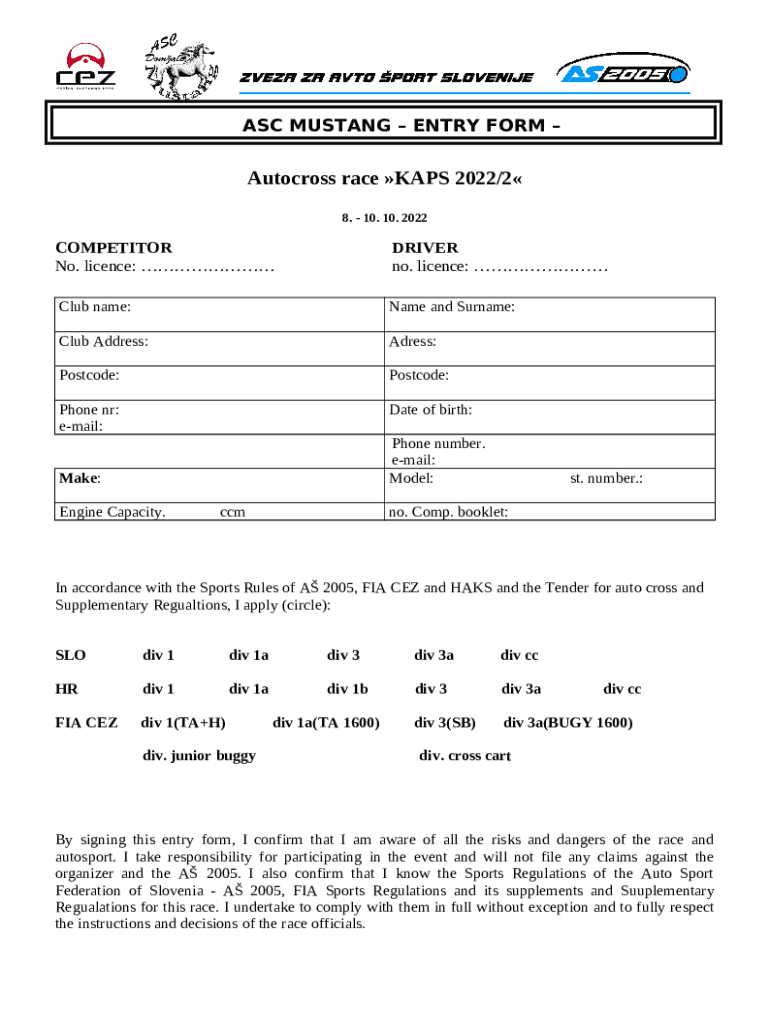 ASC MUSTANG ENTRY Doc Template | pdfFiller