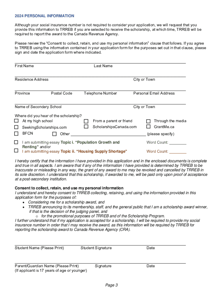 Fillable Online Past President's Scholarship 2023 Application Form Fax ...