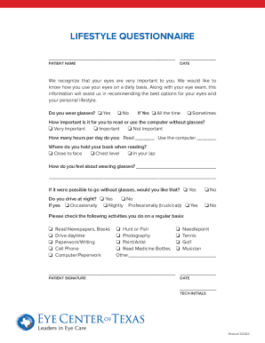 Fillable Online Eye Health and Lifestyle Questionnaire Fax Email Print ...