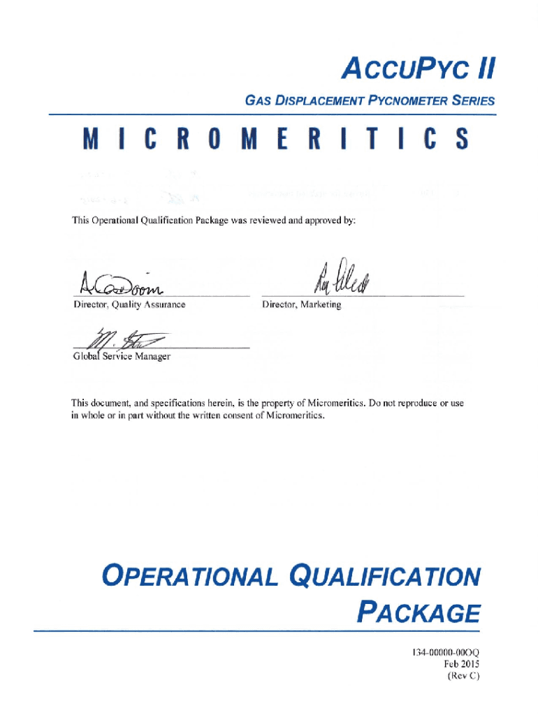 Fillable Online OPERATIONAL QUALIFICATION PACKAGE, ACCUPYC II 1340. 134 ...