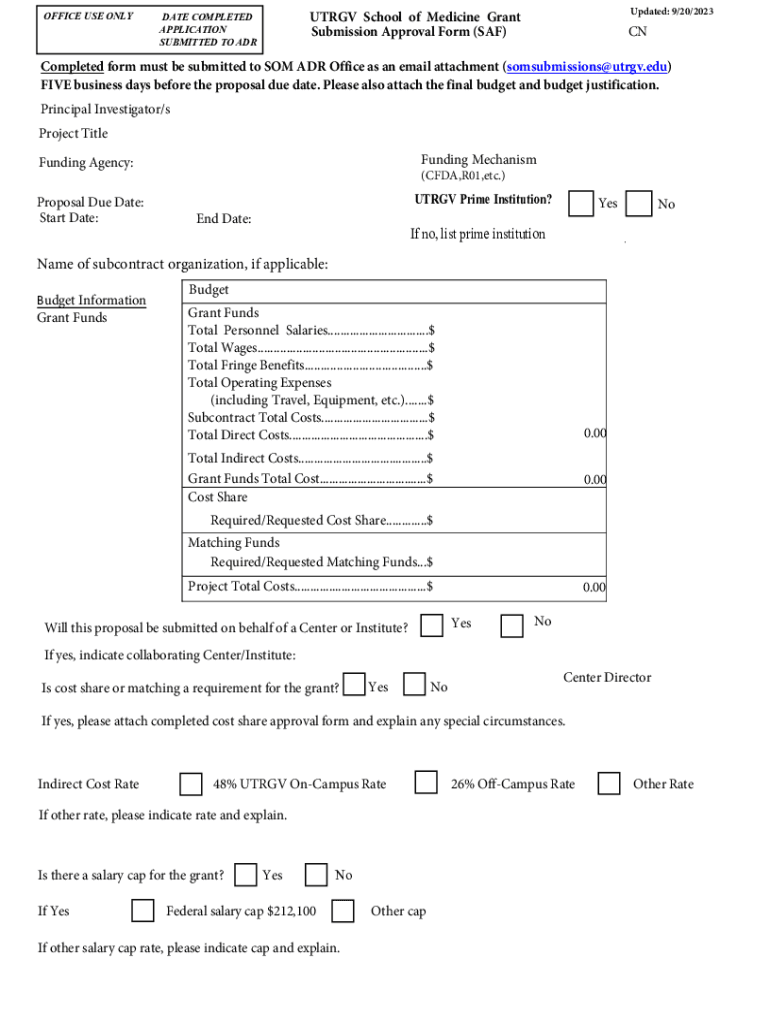 Fillable Online UTRGV SOM - Grant Application Submission Approval Form ...