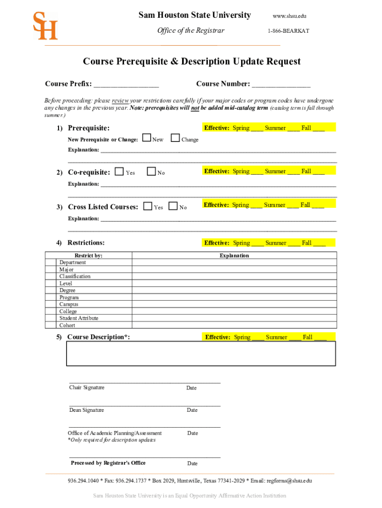 Fillable Online Course+Prerequisite+and+Description+Update+Request+Form ...