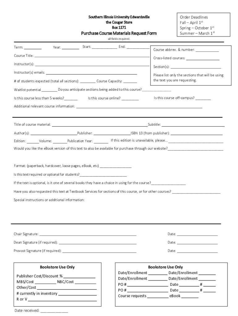 Fillable Online Purchase Course Materials Request Form Fax Email Print - pdfFiller