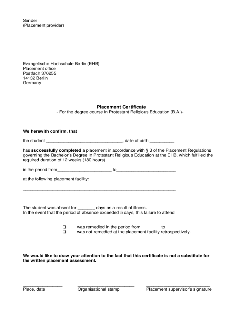Fillable Online Placement Certificate Fax Email Print - pdfFiller