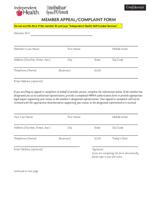 Fillable Online MEMBER APPEAL/COMPLAINT FORM Fax Email Print - pdfFiller