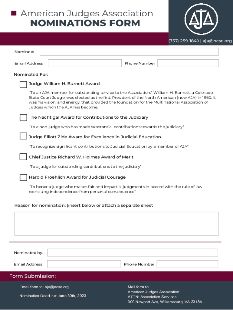 Fillable Online American Judges Association Nominations Form. American ...