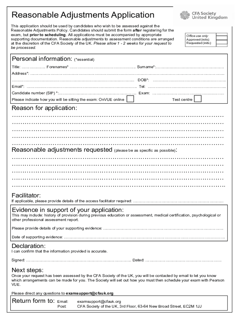 Fillable Online Application for Reasonable Adjustments (ARA) form Fax Email Print - pdfFiller