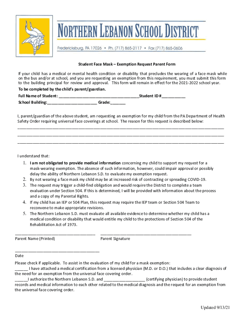 Fillable Online Request for Medical Exemption to Face Covering ... Fax ...