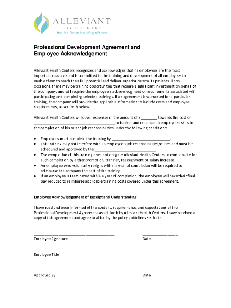 Fillable Online Professional Development Agreement and Employee ... Fax ...