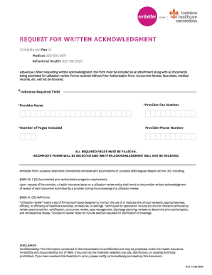 Fillable Online LA - Request for Written Acknowledgment. Request for ...