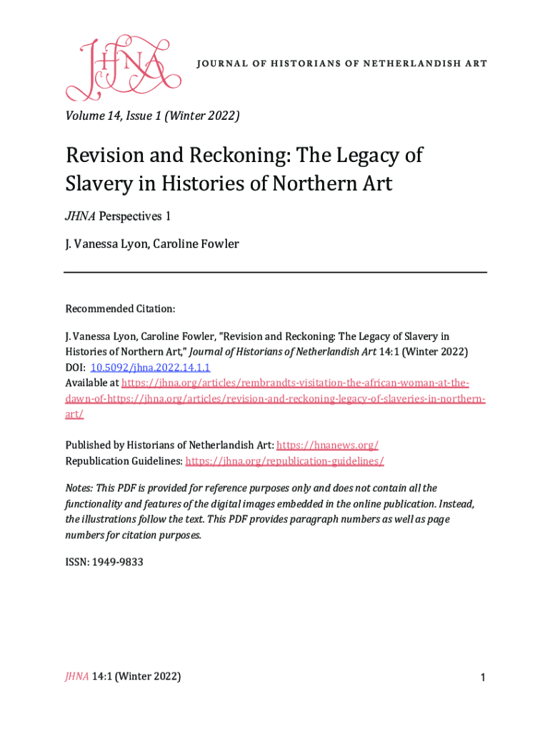 Fillable Online Revision and Reckoning: The Legacy of Slavery in ...