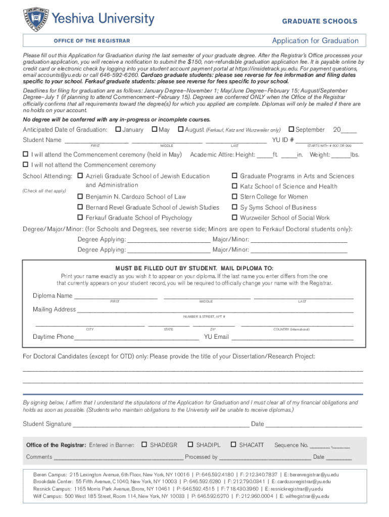 Fillable Online Please fill out this Application for Graduation during the last semester of your ...