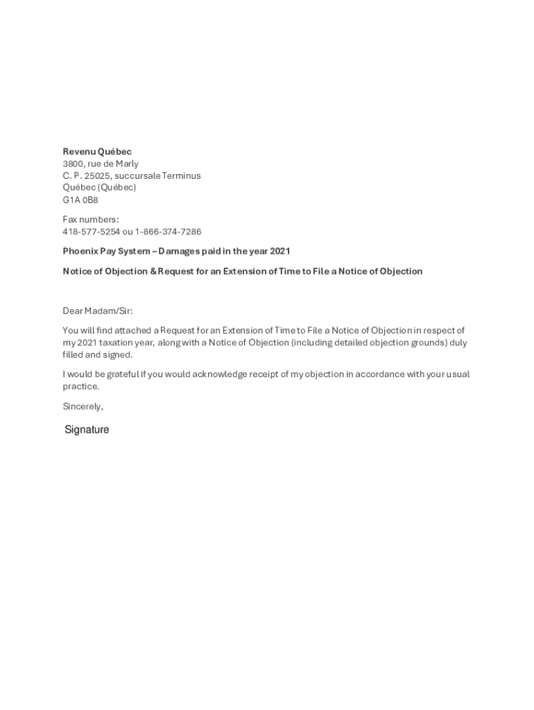 Fillable Online Reminder: Notice of Objection Taxable Phoenix Damages ...