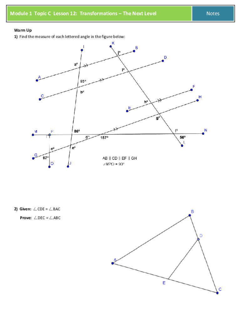 Fillable Online Module 1 Topic C Lesson 12: Transformations Fax Email Print - pdfFiller