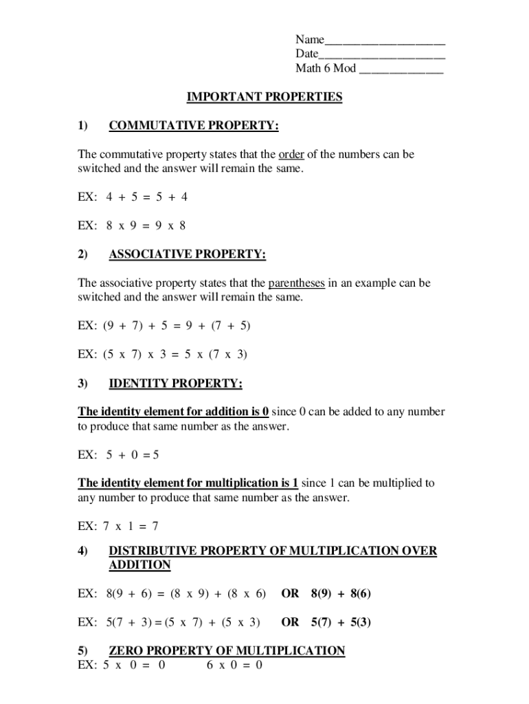 Fillable Online Commutative Property in Maths ( Definition and Examples ...