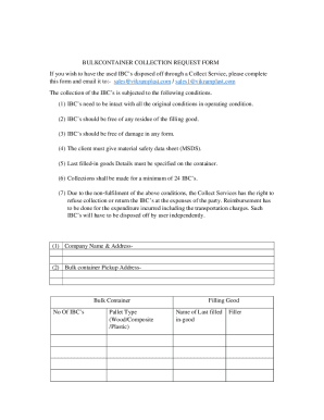 Fillable Online IBC BULK CONTAINER REQUEST COLLECTION FORM.docx Fax Email Print - pdfFiller
