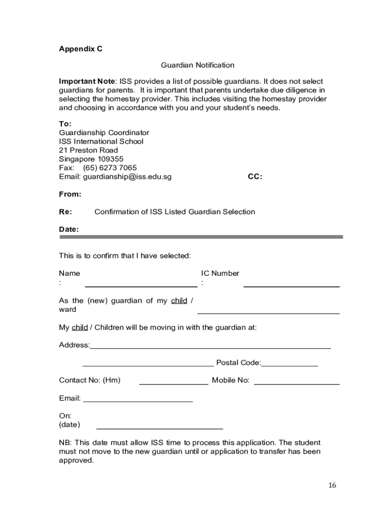 Fillable Online Appendix C Guardian Notification Important Note Fax ...