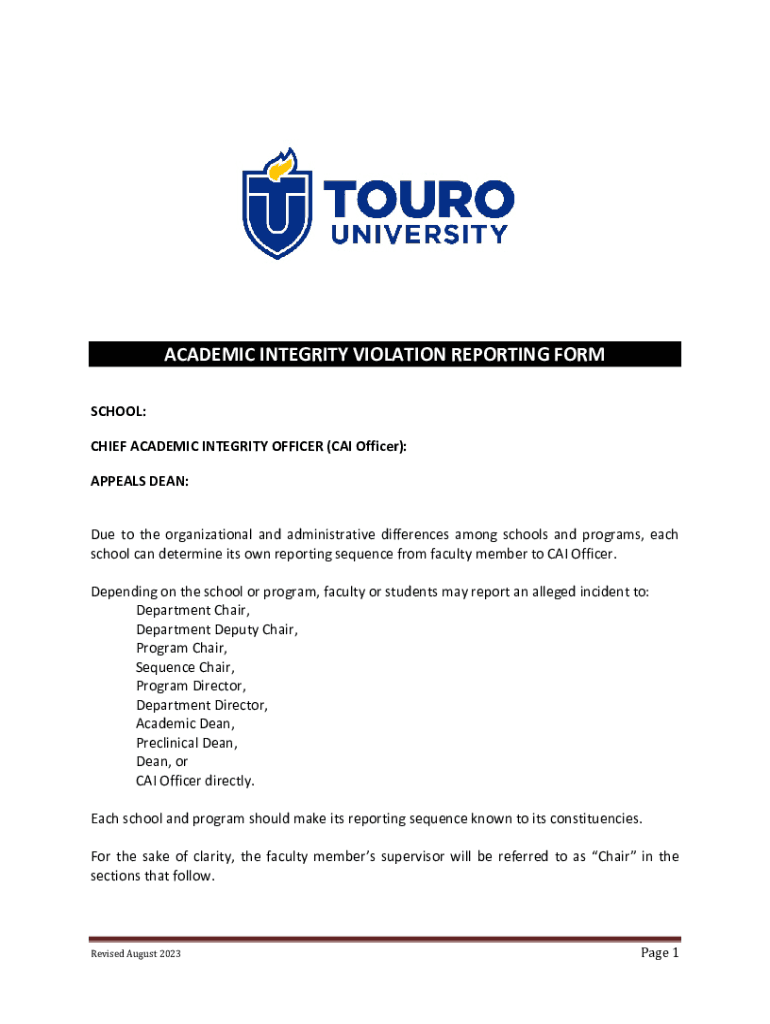 Fillable Online Academic Integrity Procedural Standards Fax Email Print ...