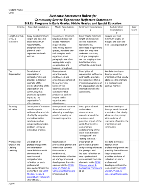 Fillable Online Authentic Assessment Rubric for Community Service ... Fax Email Print - pdfFiller
