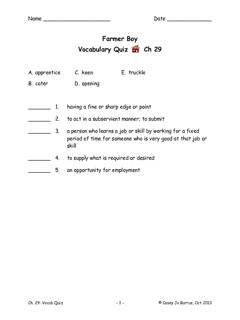 Fillable Online Farmer Boy Vocabulary Quiz Ch 29 Fax Email Print ...