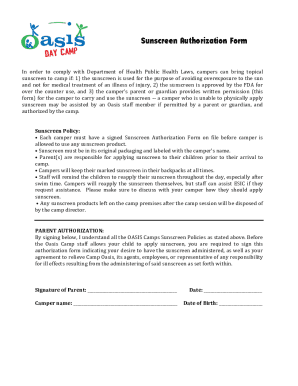 Fillable Online Eastchester Day Camp Sunscreen authorization form Fax ...