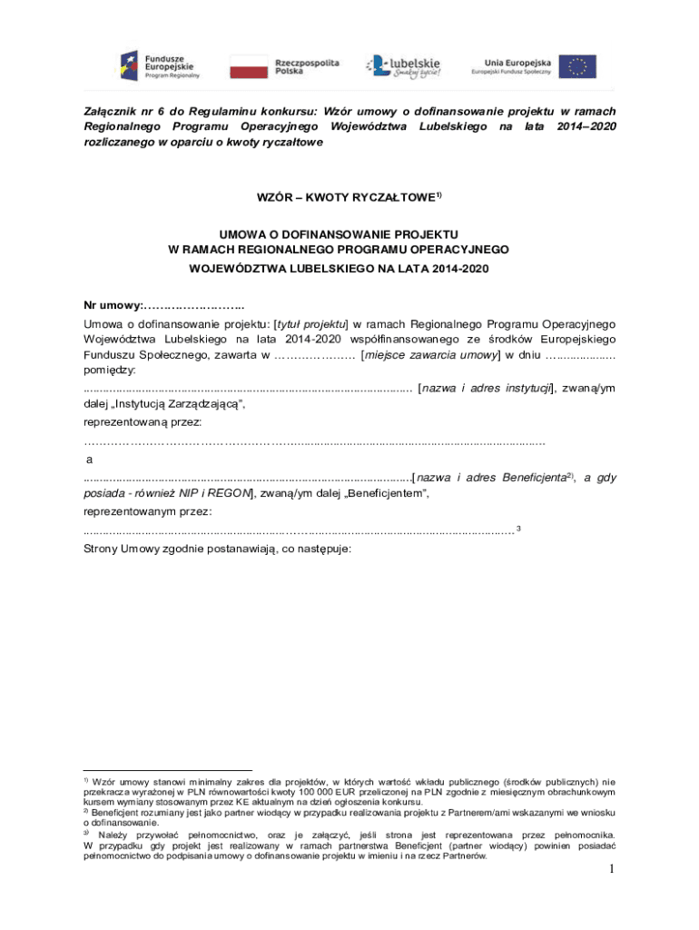 Fillable Online Zacznik nr 6 do Regulaminu konkursu - wzr umowy o ...