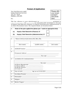 Fillable Online Format of Application Please affix your recent passport ...