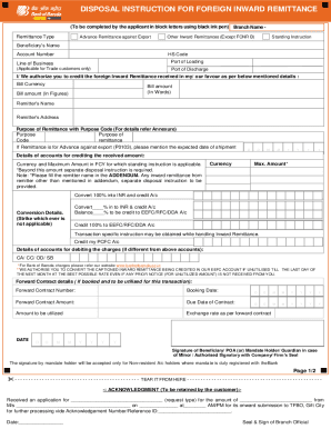 Fillable Online BOB Foreign Inward Remittance Application FormPDF Fax Email Print - pdfFiller