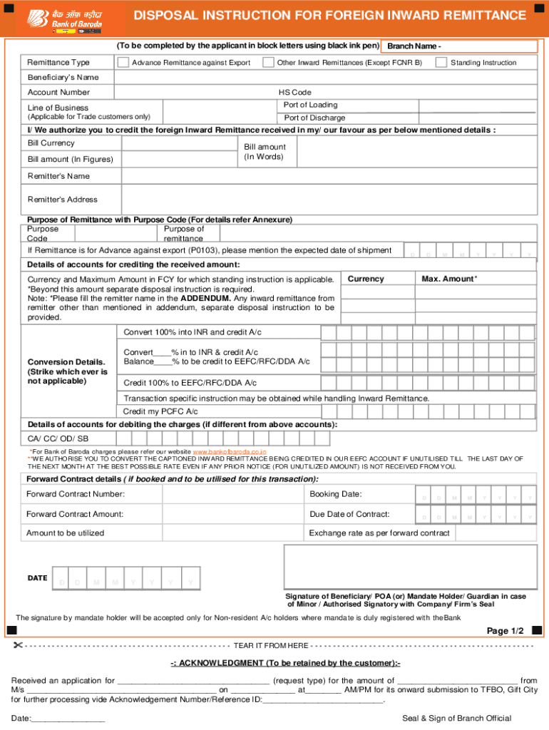 Fillable Online BOB Foreign Inward Remittance Application FormPDF Fax ...