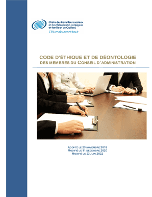 Remplissable En Ligne Code d'thique et de dontologie du conseil d'administration Fax Email ...
