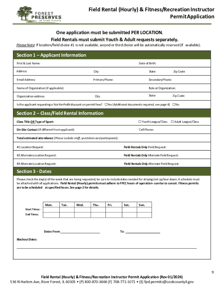 Fillable Online Field Rental (Hourly) & Fitness/Recreation Instructor ...
