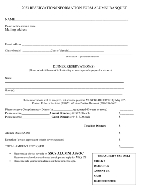 Fillable Online Annual Banquet Reservation Form Fax Email Print - pdfFiller