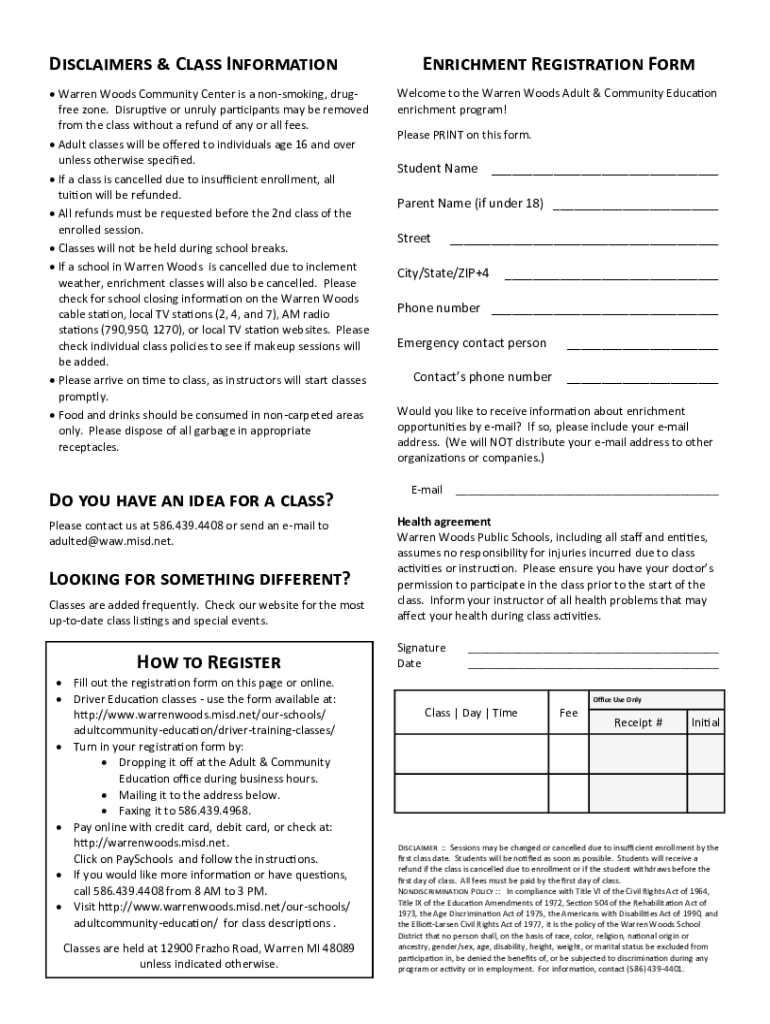 Fillable Online Special Services - Departments - Our District - Warren ...