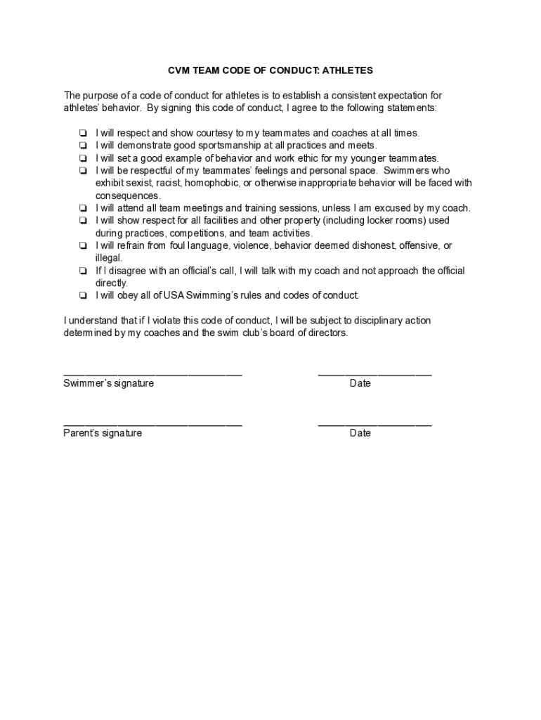 Fillable Online BEHAVIOR CODE OF CONDUCT Athletes/Partners are ... Fax ...