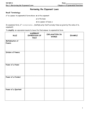 Fillable Online 01 - Review of Exponent Laws Handout Fax Email Print ...