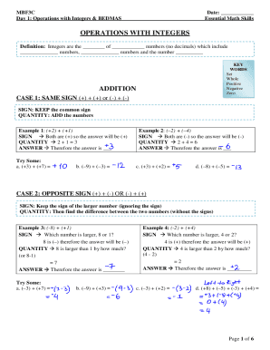 Fillable Online Day 1: Operations with Integers & BEDMAS Essential Math ...