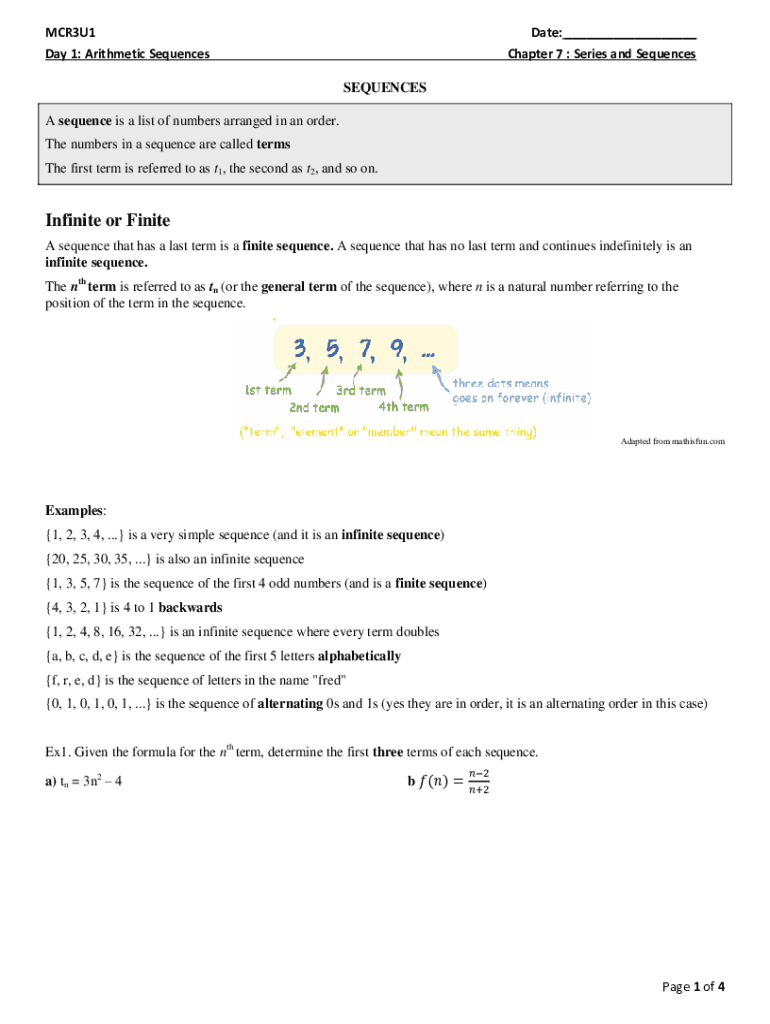 Fillable Online Arithmetic Sequences: Formulas, Examples, and Solutions Fax Email Print - pdfFiller