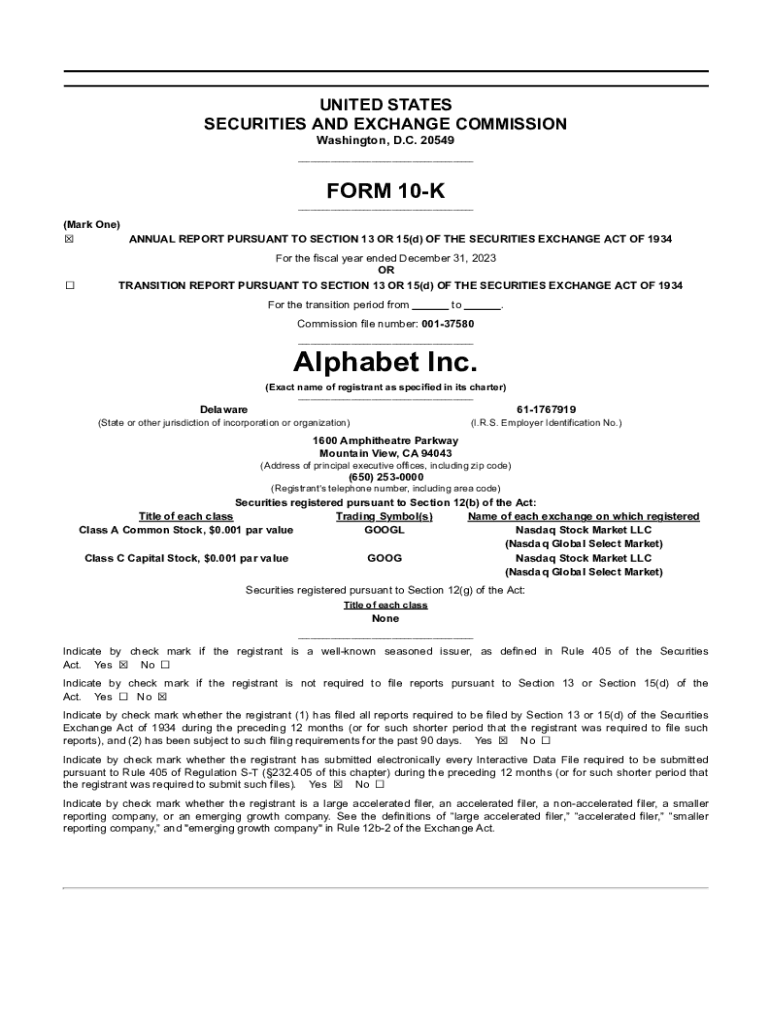 Fillable Online Form 10-K for Alphabet INC filed 01/31/2024 Fax Email Print - pdfFiller