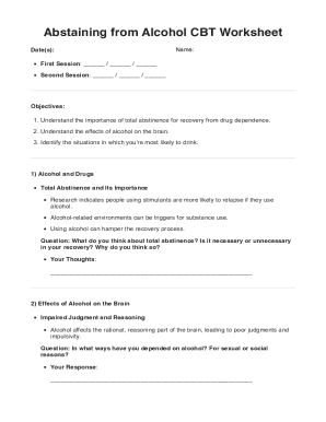 Fillable Online Abstaining from Alcohol CBT Worksheet PDF. Journey to ...